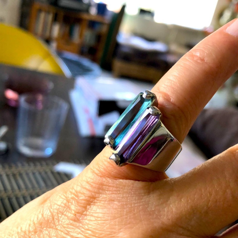 Unique Ring Sterling Silver Amethyst & Aquamarine - Gem